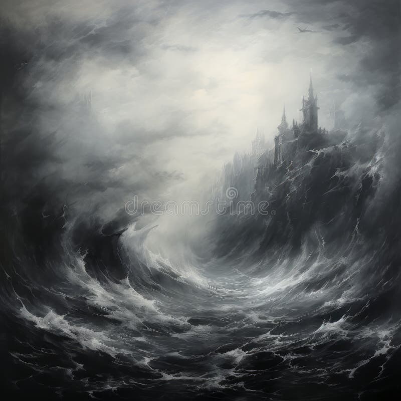 Gray Gothic Seascape Abstract Painting on Large-scale Canvas Stock ...