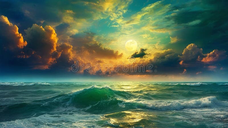 A Mesmerizing Panoramic Ocean View Stock Illustration - Illustration of ...