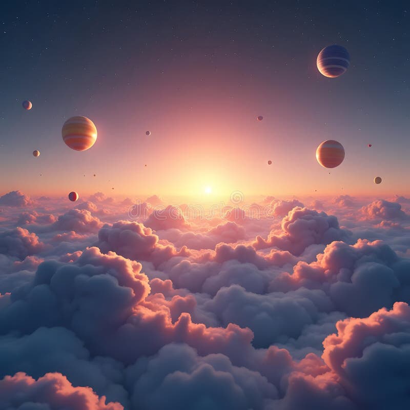 Mesmerizing Panoramic Shot of Glossy Objects in the Sky Stock ...