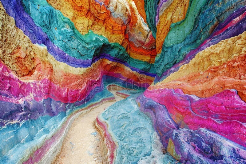 Mesmerizing Pathway through a Multicolored Mountain Range Resembling a ...
