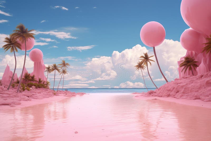 Mesmerizing Pink Beach Surreal. Generate Ai Stock Photo - Image of ...