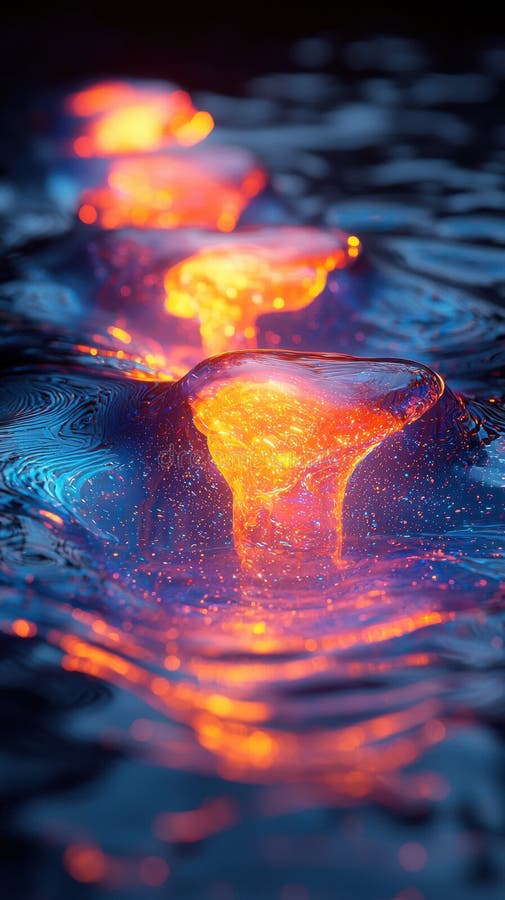 Mesmerizing Pool of Shifting Neon Liquid with Glowing Bubbles Stock ...