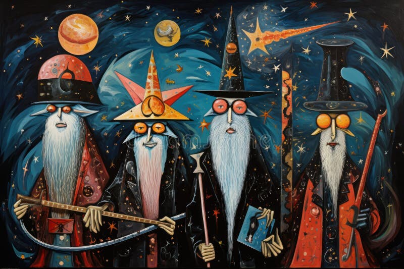 Wise and Powerful Wizards - Generative AI Stock Illustration ...