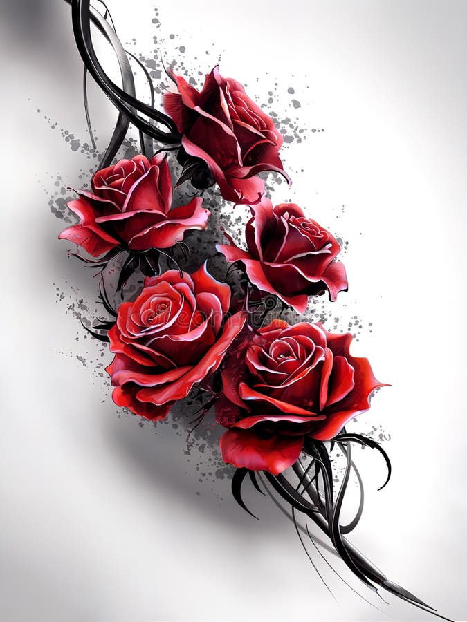 Mesmerizing Red Rose Tattoo Design Stock Illustration - Illustration of ...