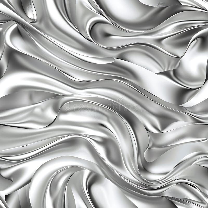Silver Fluid Fabric in Waves that Looks Like Chrome, Repeating Pattern ...
