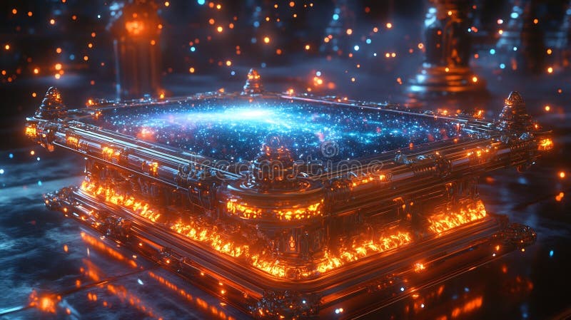 Mesmerizing Retrofuturistic Glowing Floating Platform with Holographic ...