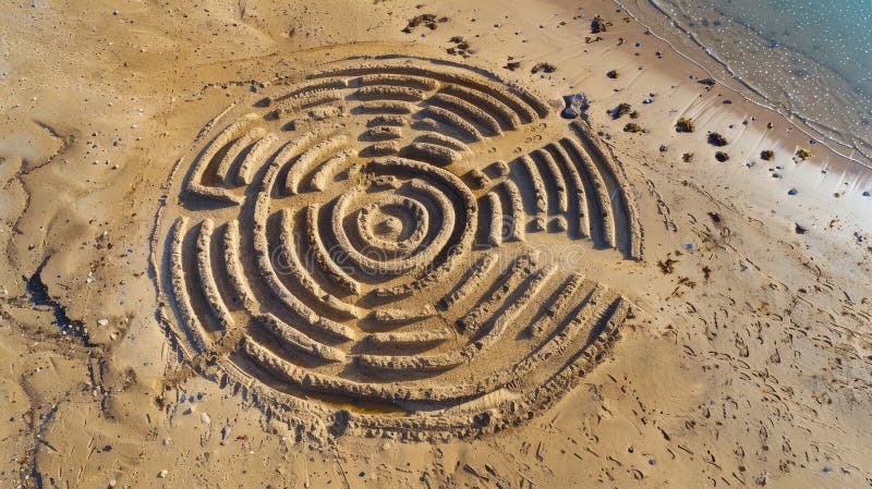 A Labyrinth Made of Sand on the Beach, Seen from Above AIG50 Stock ...