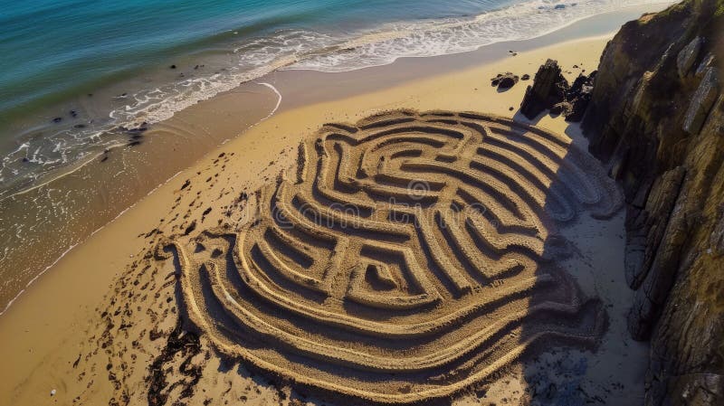 A Labyrinth Made of Sand on the Beach, Seen from Above AIG50 Stock ...