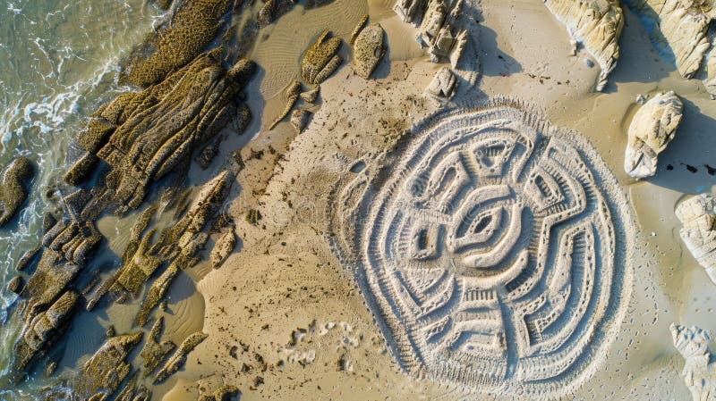 A Labyrinth Made of Sand on the Beach, Seen from Above AIG50 Stock ...