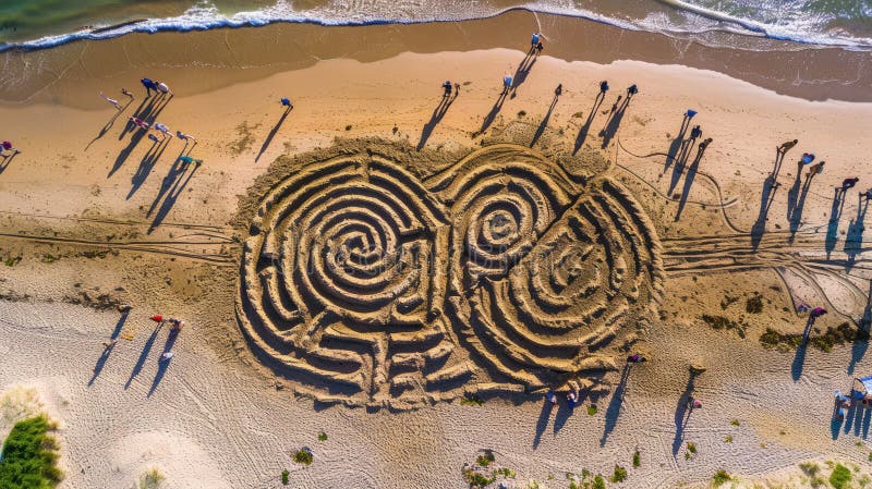 A Labyrinth Made of Sand on the Beach, Seen from Above AIG50 Stock ...
