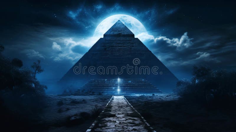 Eerie Pyramid and Glowing Moon Mystical Night Scene Stock Footage ...