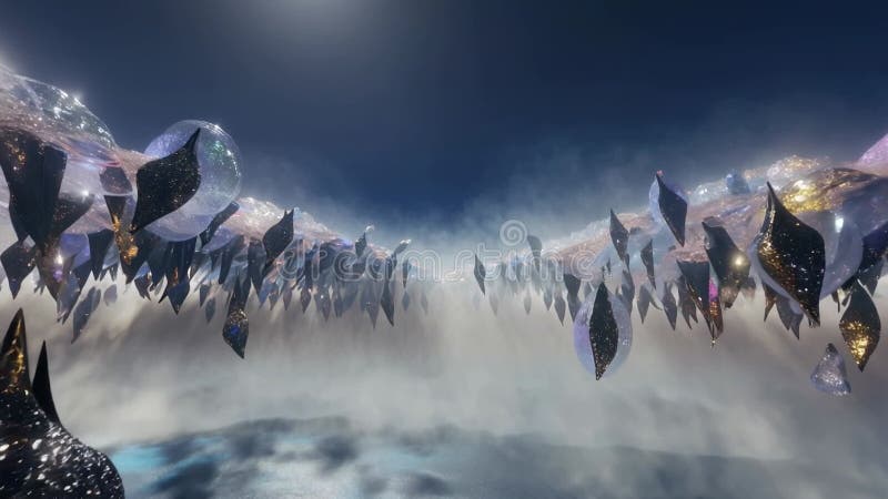 A Mesmerizing Scene Features Cascading, Reflective Shapes that Float ...