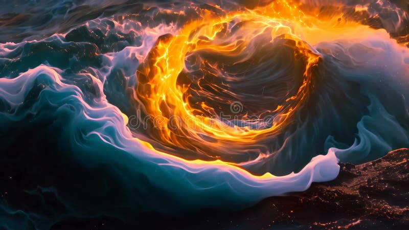 A Mesmerizing Scene of Fire Swirling in a Vortex of Ocean Water at ...