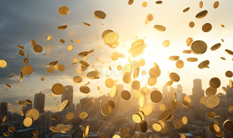 A Mesmerizing Scene of Flying Gold Coins Stock Illustration ...