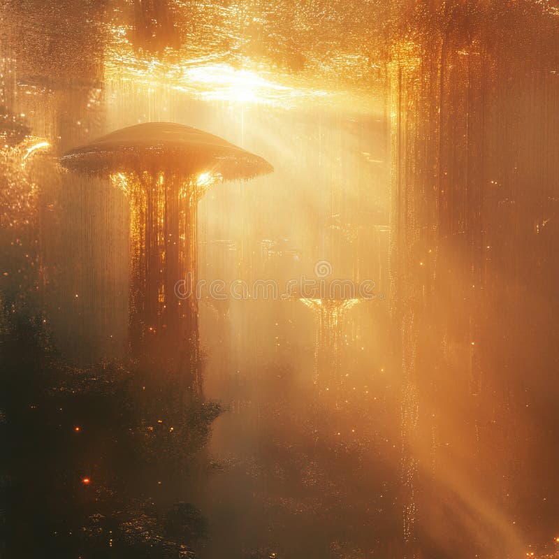 Futuristic Alien Landscape with Glowing Structures and Ethereal Light ...