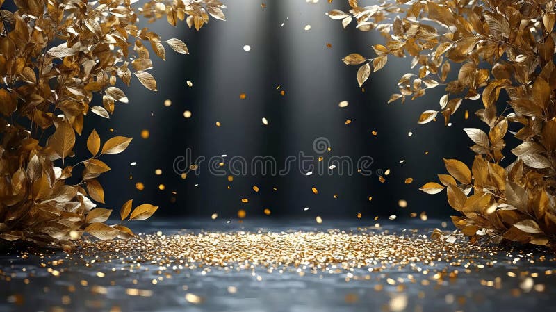 A Mesmerizing Scene of Golden Leaves Falling in a Spotlight, Creating a ...
