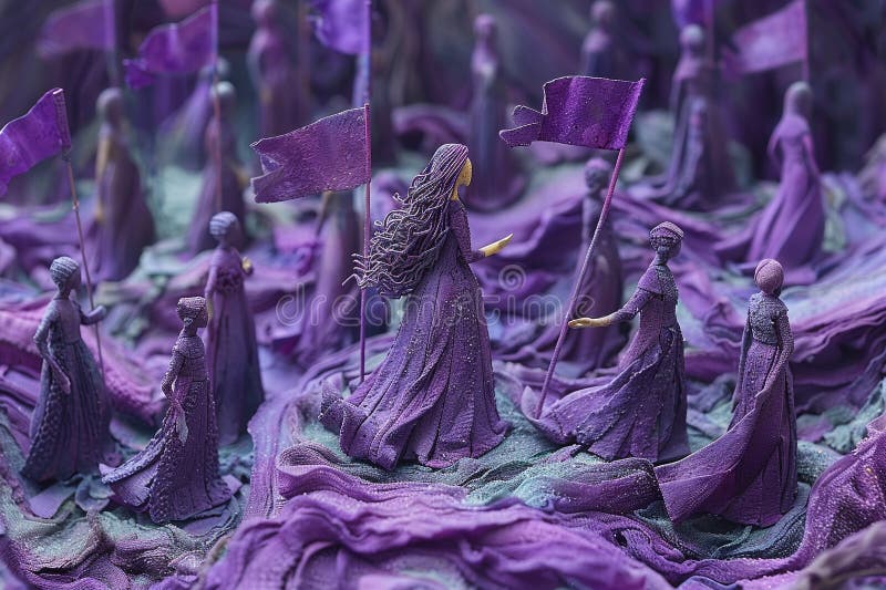 A Mesmerizing Scene of Purple Figures Marching through a Textured ...