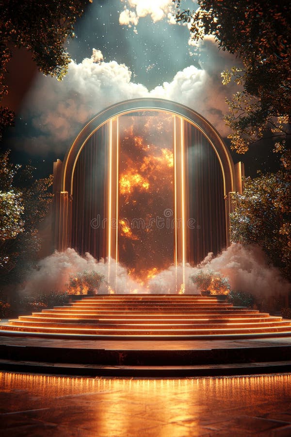 Illuminated Gateway with Glowing Steps Surrounded by Ethereal Elements ...