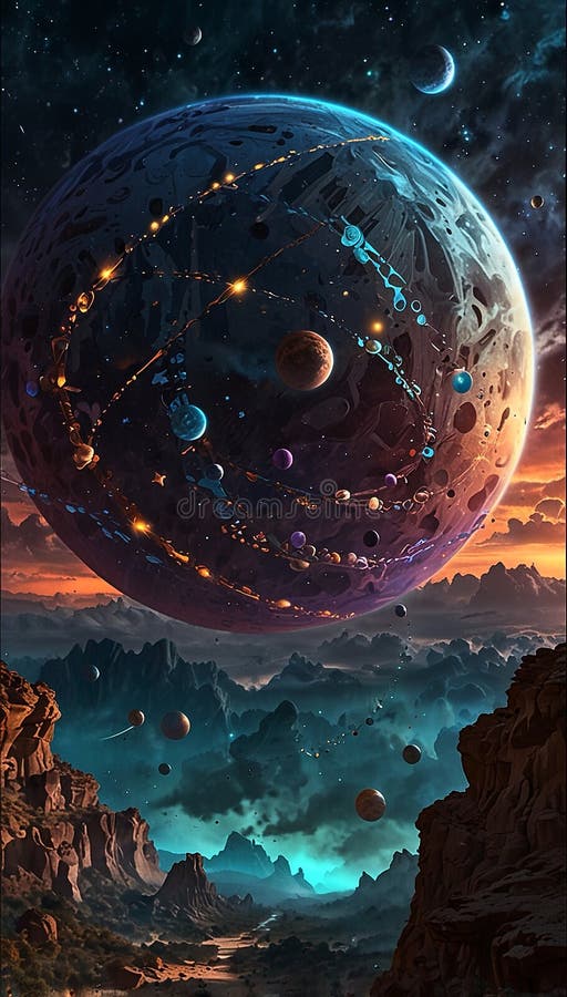 A Mesmerizing Scene Unfolds As Flying Sphere Stock Illustration ...