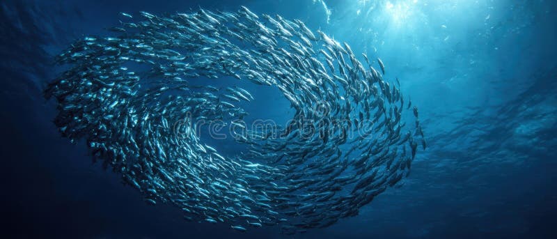 The Mesmerizing School of Fish Swirling Gracefully in the Deep Blue Ocean. AI Generated Image ...