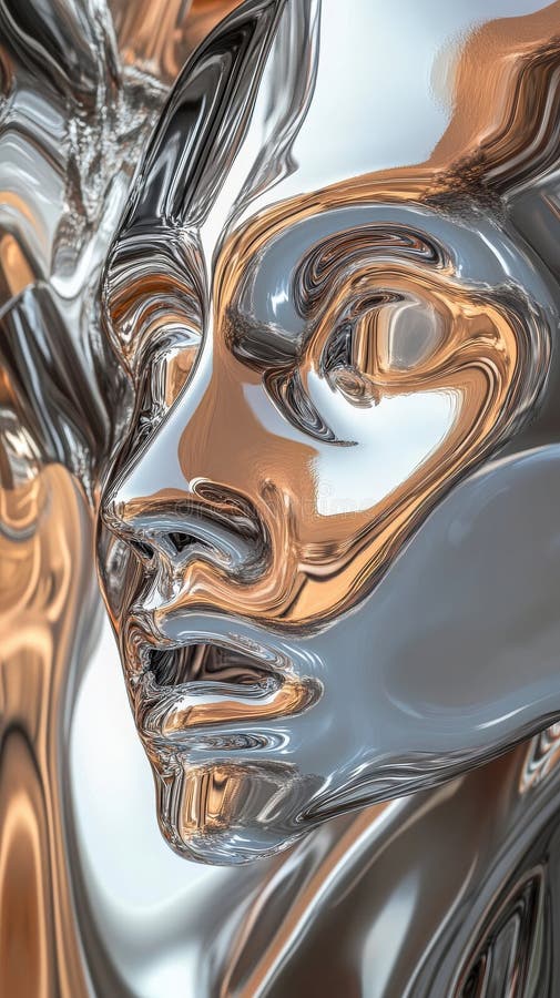 Abstract Metallic Face Sculpture Reflecting Light in an Artistic ...