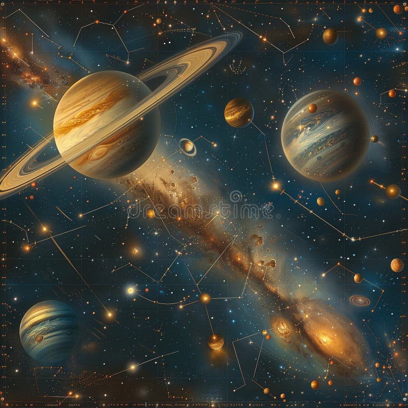 Seamless Deep Space Pattern with Planets, Nebulae, and Galaxies Stock ...