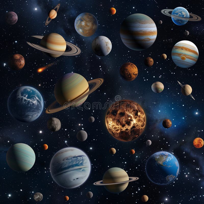 Seamless Deep Space Pattern with Planets, Nebulae, and Galaxies Stock ...