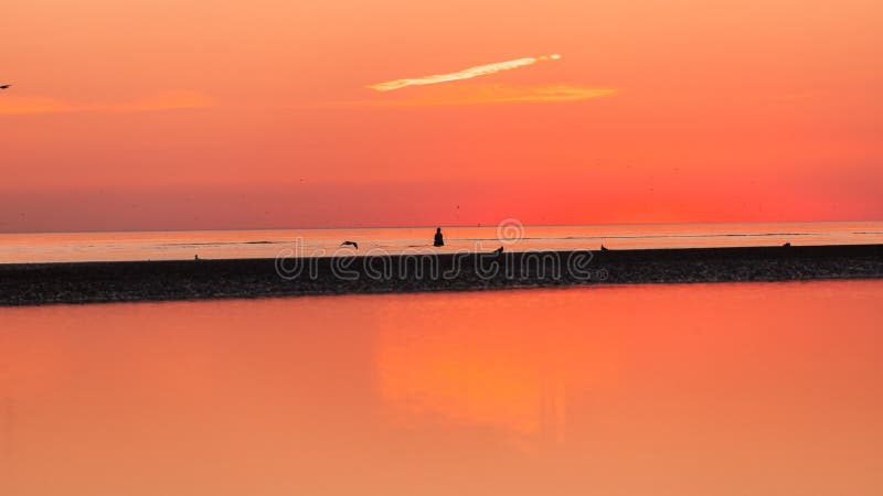 Mesmerizing Seascape with Sunset in a Red Sky Stock Image - Image of ...