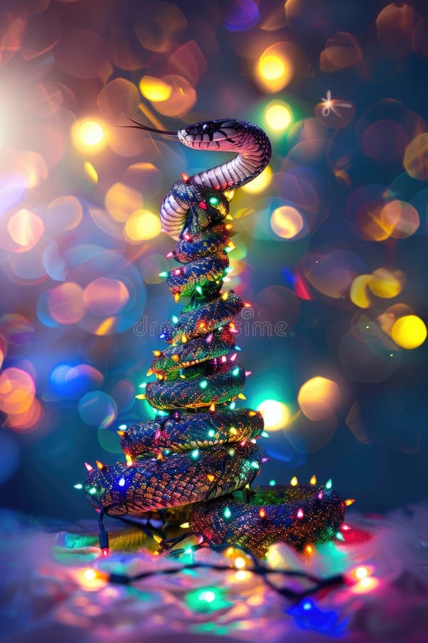Mesmerizing Serpent Wrapped in Twinkling Lights Against a Bokeh ...