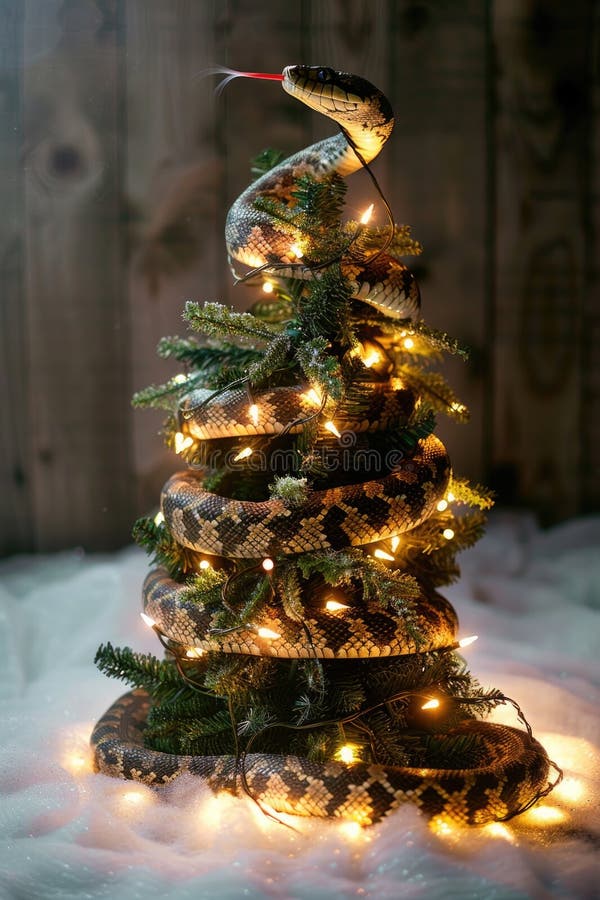 Mesmerizing Serpent Wrapped in Twinkling Lights Against a Bokeh ...