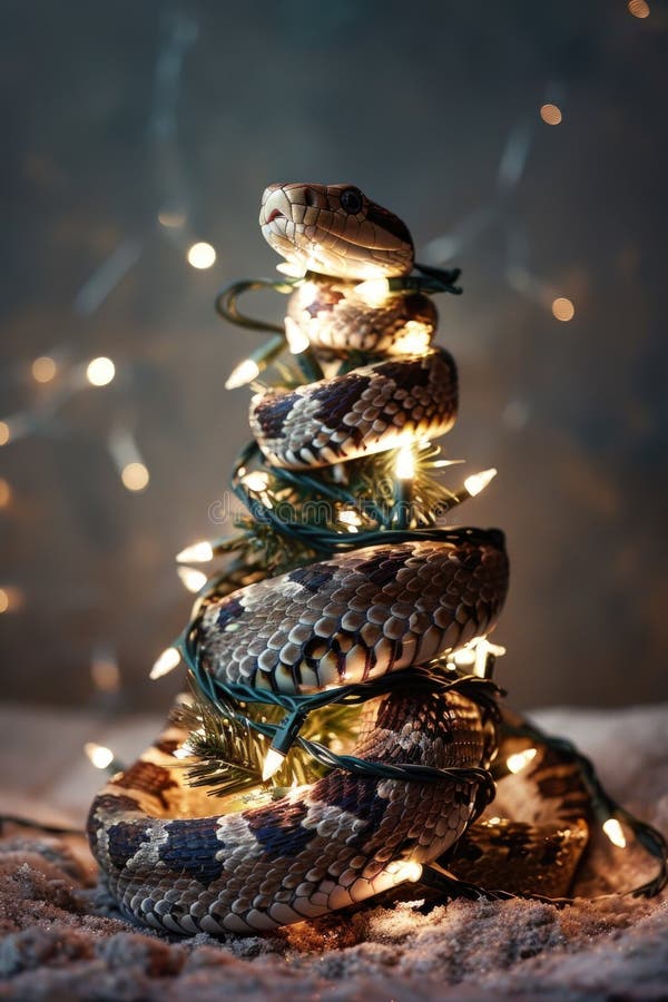 Mesmerizing Serpent Wrapped in Twinkling Lights Against a Bokeh ...