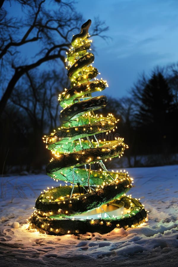 Mesmerizing Serpent Wrapped in Twinkling Lights Against a Bokeh ...