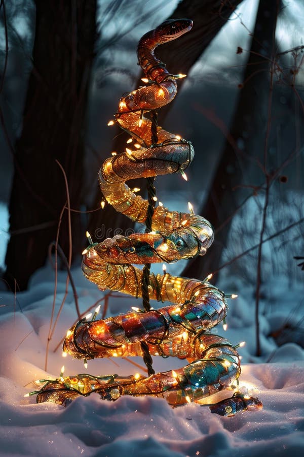 Mesmerizing Serpent Wrapped in Twinkling Lights Against a Bokeh ...