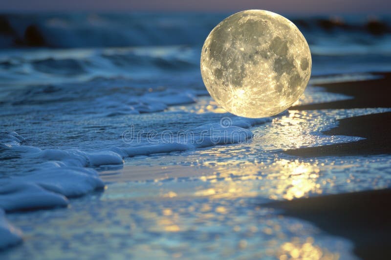 Mesmerizing Sight As the Full Moon Rises Majestically Over the Tranquil ...