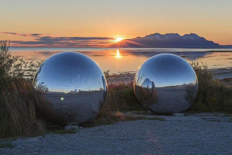 A Mesmerizing Sight of the Coastline is Formed by Reflective Spheres ...