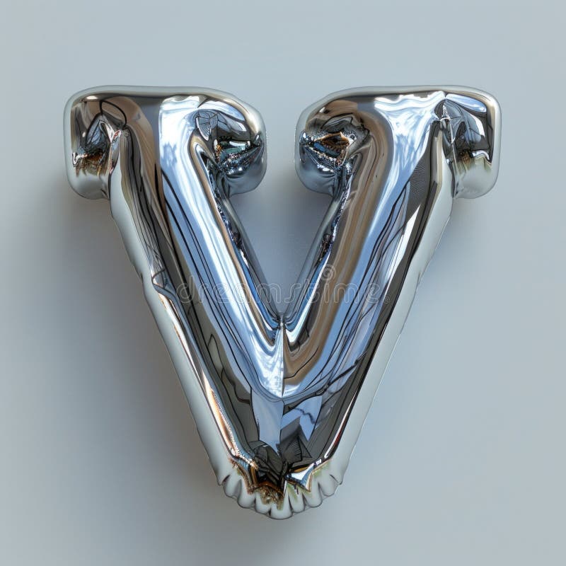 Mesmerizing Silver Letter V, Shaped Like a Balloon, Rests on a Pristine ...