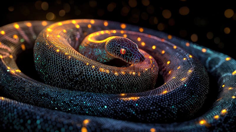 A Mesmerizing Snake Coiled Elegantly Adorned with Glowing Patterns ...