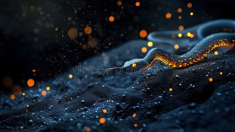 A Mesmerizing Snake Glides Across a Dark Surface Illuminated by ...