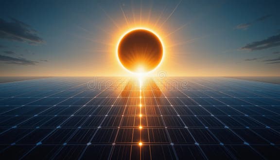 Mesmerizing Solar Eclipse Reflected on a High-tech Solar Panel Surface ...