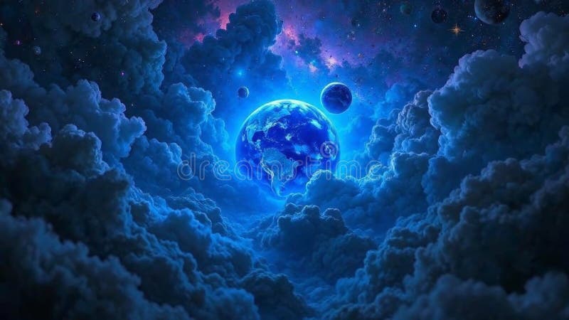 A Mesmerizing Space Landscape with a Bright Blue Planet Shining among a ...