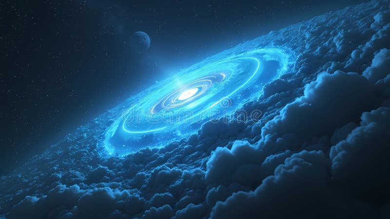 Mesmerizing Space Landscape Luminous Blue Light Arcs Spiraling Around ...