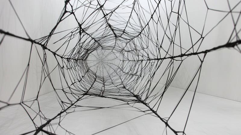 Intricate Spider Web in a White Room, Creating a Tunnel-like Effect ...