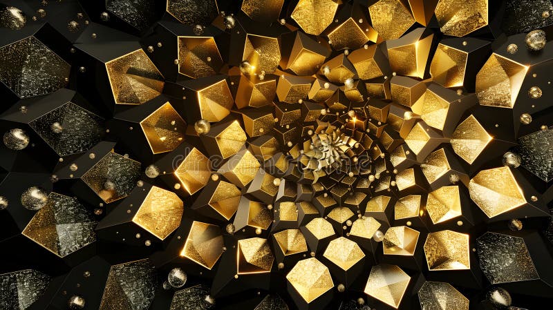A Mesmerizing Spiral of Golden Geometric Shapes and Textures. Stock ...