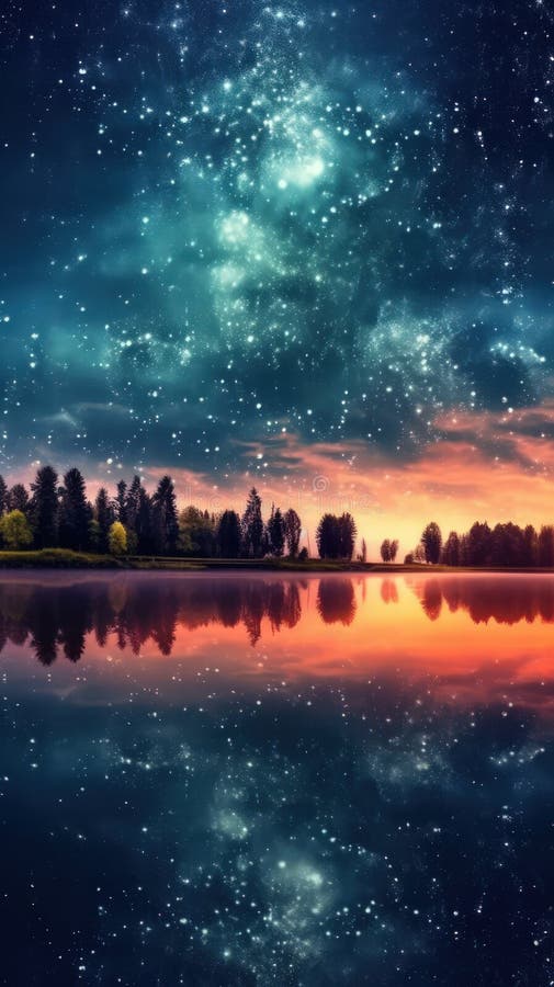 Mesmerizing Starry Night Sky Above Serene Lake with Reflection of ...