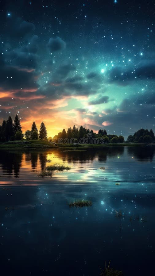 Mesmerizing Starry Night Sky Above Serene Lake with Reflection of ...