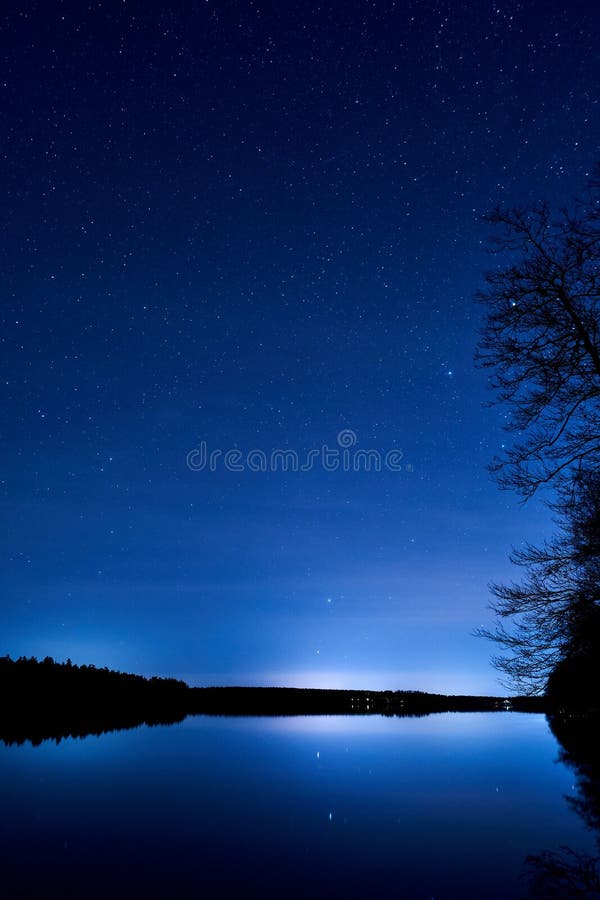 Mesmerizing Starry Night Sky Over a Pond Reflecting on the Water ...