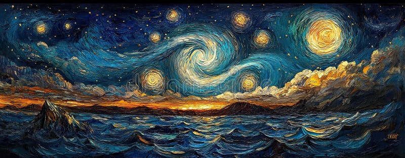 A Mesmerizing Starry Night Sky Over Turbulent Ocean Waves, Blending ...
