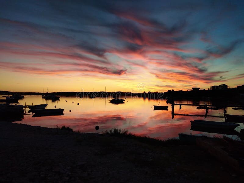 Mesmerizing Sunset Sky Over the Lake with Vibrant Hues of Stock Image ...