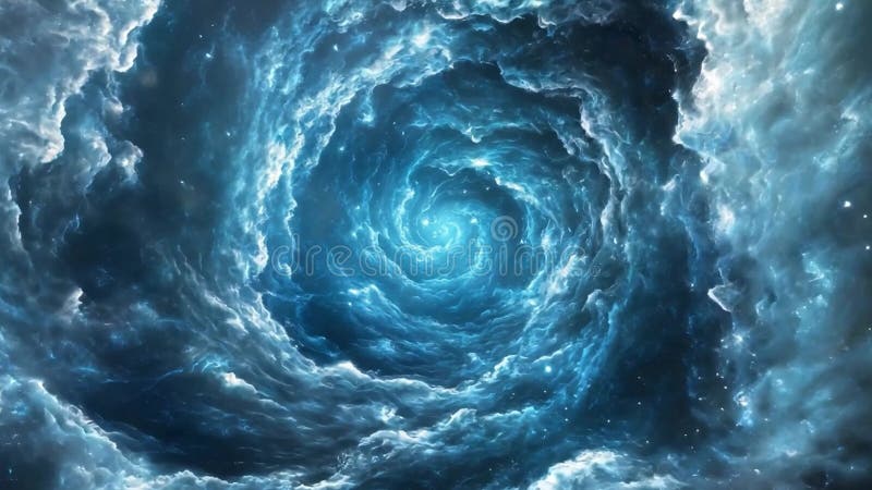 Swirling Blue Cosmic Vortex Filled with Clouds and Stars in a Deep ...