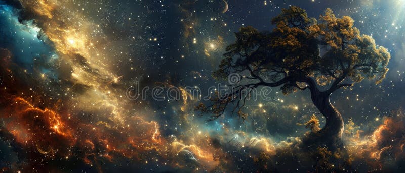 A Mesmerizing Tableau of a Timeless Tree Against a Backdrop of Galactic ...